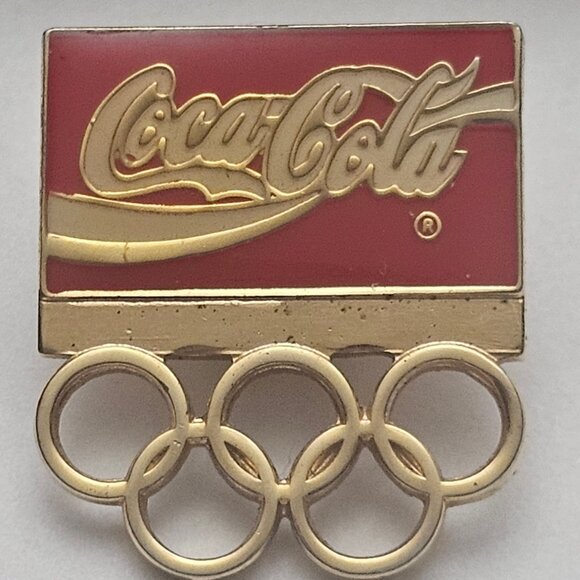 Other | Vintage Cocacola Olympic Rings Red Goldtone Enamel Lapel Pin ...